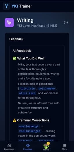 YKI Trainer - Finnish Language Test Preparation | AI-Powered