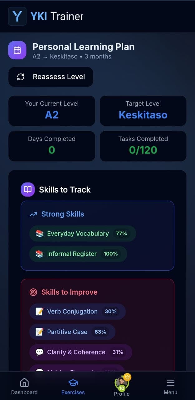 YKI Trainer - Finnish Language Test Preparation | AI-Powered